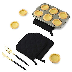 WeTest 2 Pcs Premium Pot Holders Pads - Cotton Made Machine Washable Heat Resistant Potholder for Everday Cooking Chef and Baking (Black) (LJ-JSL-121902)