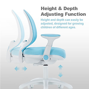 QualiSky Kids Desk Chair, Boy's Girl's Child Children Study Office Computer Chair, Ergonomic Design, Adjustable Height and Seat Depth (Grey) (Sky Blue W/Armrests and Footrest)