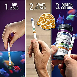 Freshwater Aquarium Test Strips 5 in 1 - Pond or Fish Tank Test Kit for Testing pH Nitrite Nitrate General & Carbonate Hardness (GH & KH) - Easy to Read Wide Strips & Full Water Testing Guide, 116 Ct