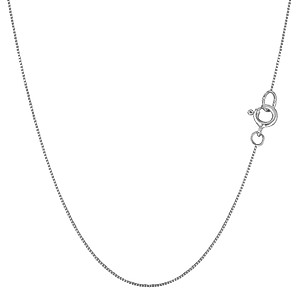 Jewelry Affairs 14k Real Solid Gold Box Style Chain Necklace, 0.6mm (20 Inches, White Gold)