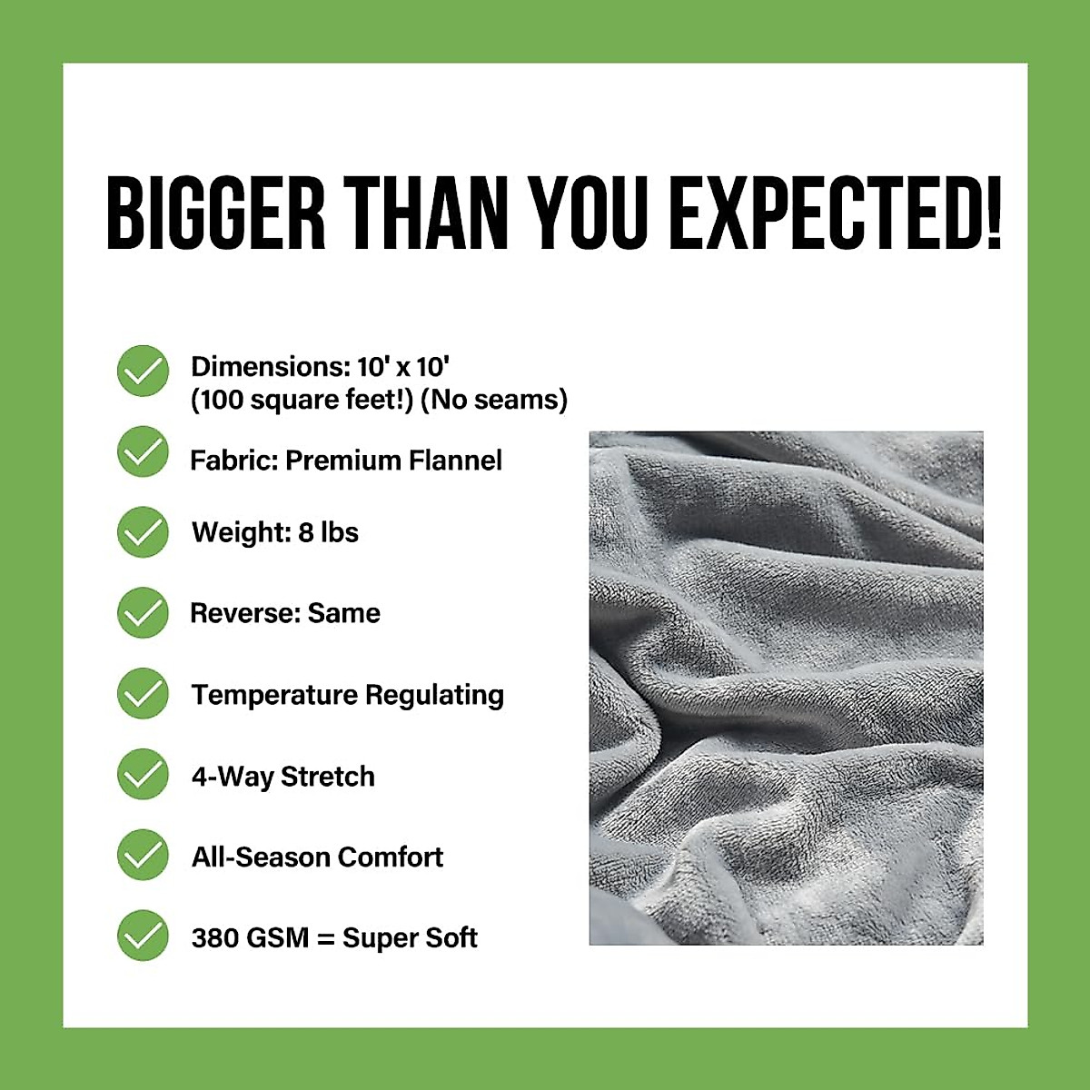 Commollis Oversized King Fleece Blanket 120x120 Inches, A whole Giant Huge seamless blanket for Families, Couples & Friends - Extra Large Big Soft Blanket - California King Warm Blanket 10x10