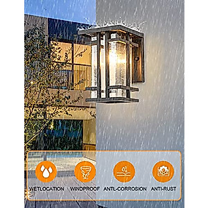 Retro Outdoor Wall Light Small Outside Wall Lamp with Clear Seeded Glass Shade 10"H Exterior Light Fixtures Wall Mount IP65 Waterproof Outdoor Porch House Lighting Exterior Wall Lantern E26,Black