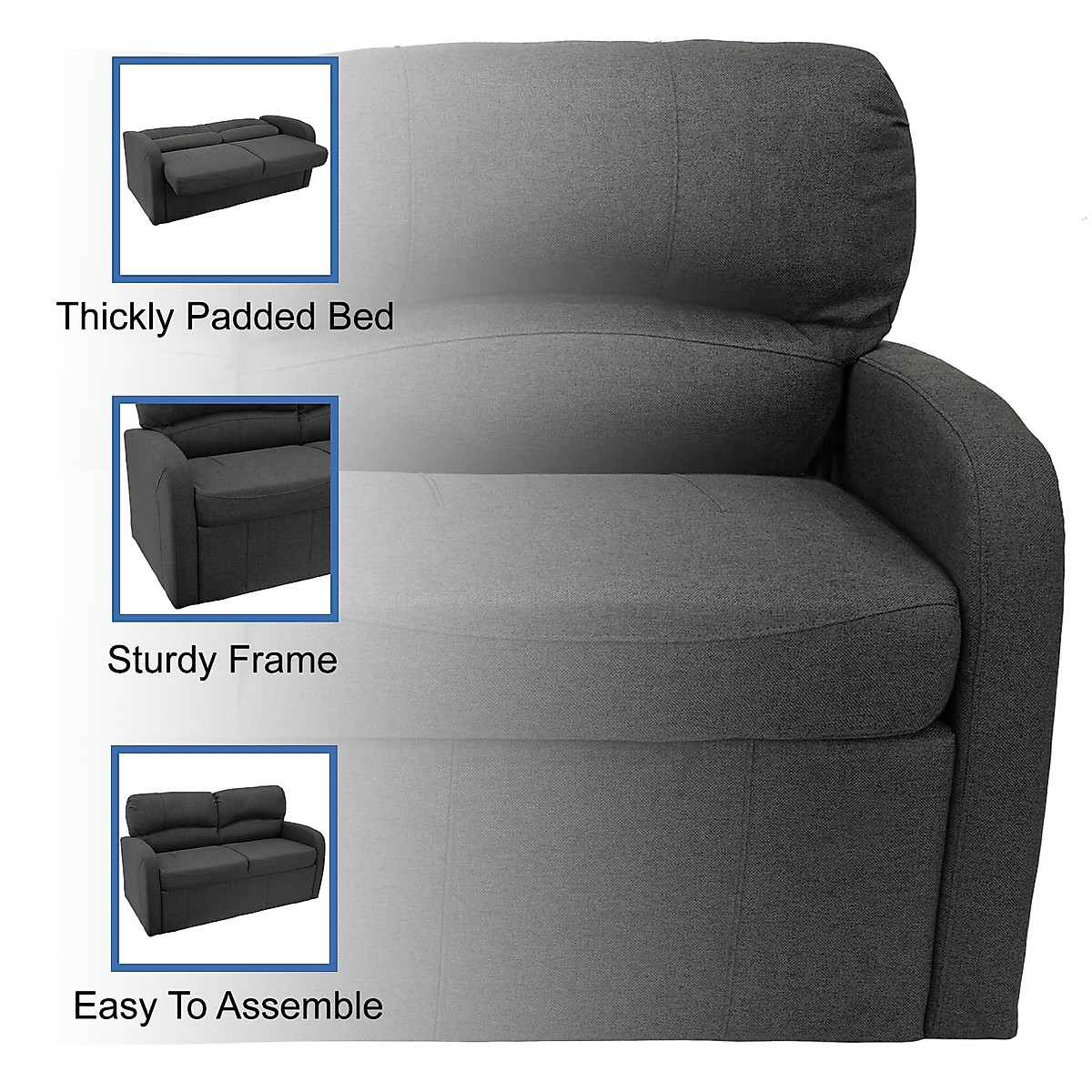 RecPro 65" Jack Knife RV Sleeper Sofa with Arms | RV Furniture | Zero Wall Hugger | Cloth (Fossil)