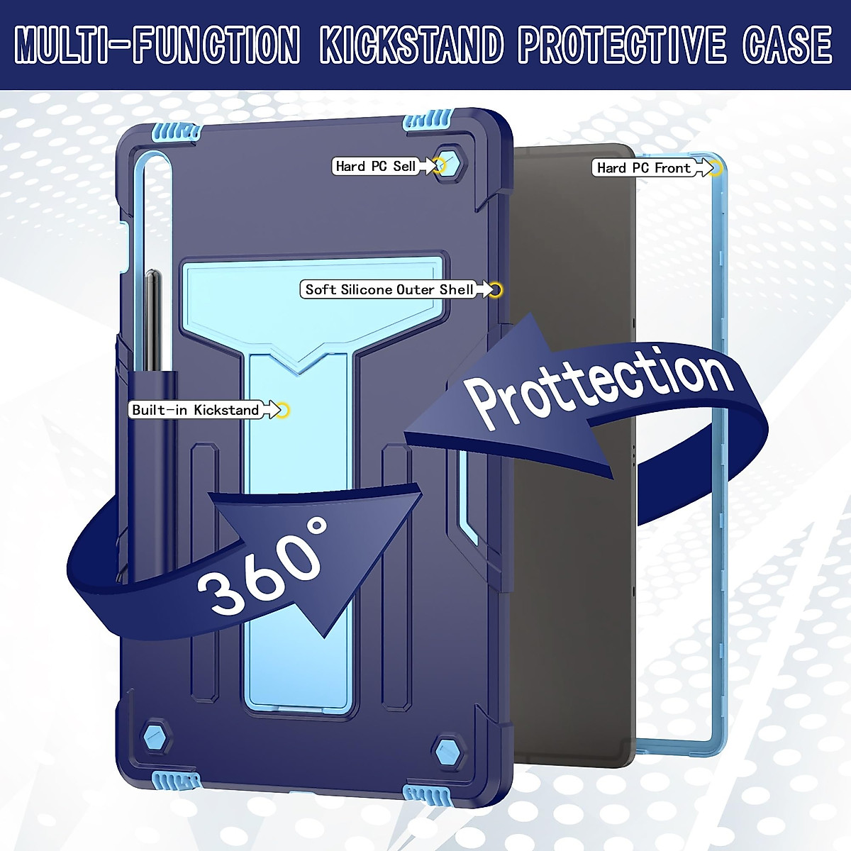 Tablet PC Case Case Compatible with Samsung Galaxy Tab S9 Plus 12.4" 2023 X810/X816B/X818U,with Kickstand Three-Layer Hybrid Full Body Case Rugged Shock-Proof Fall Protection Cover Tablet Home (Color