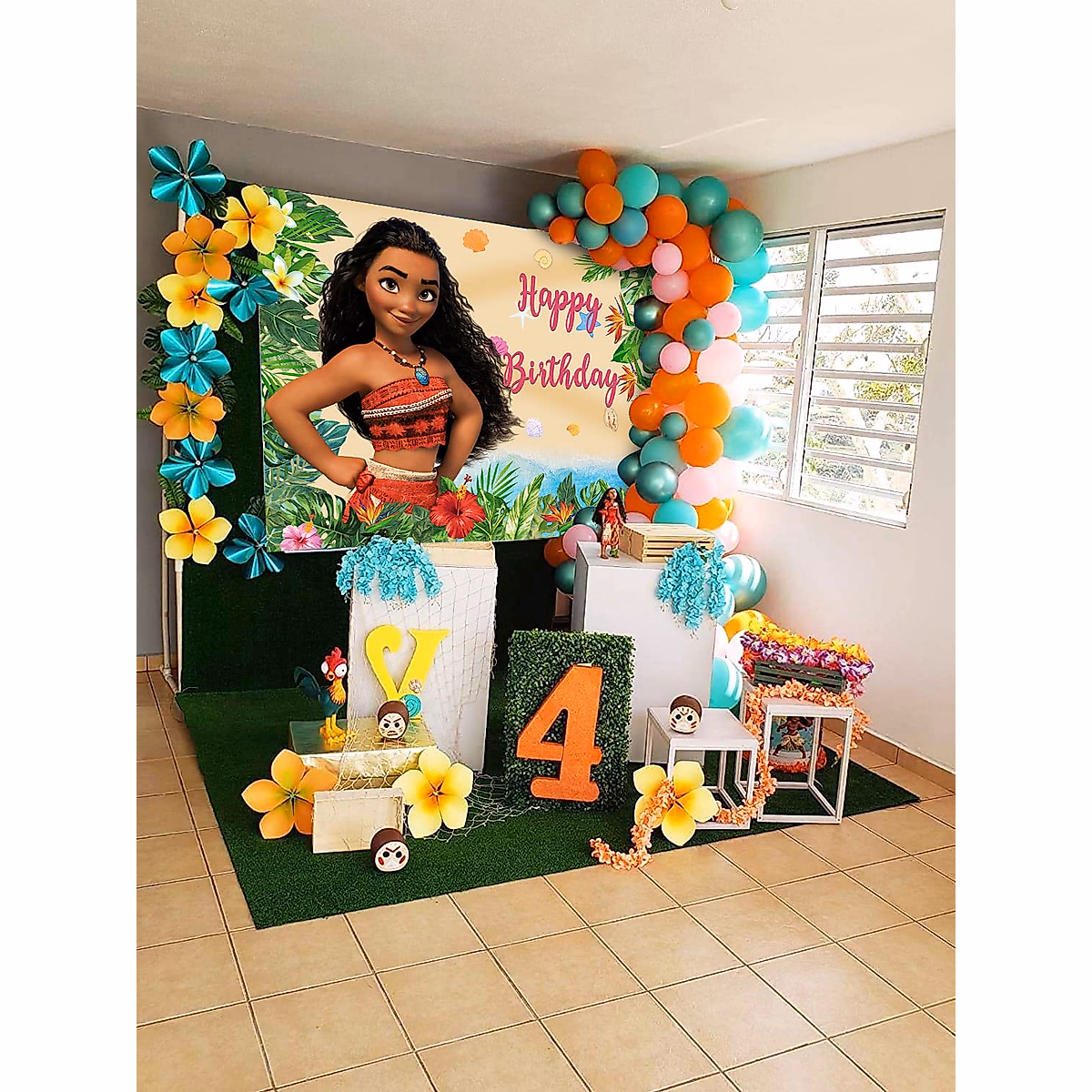 Cartoon Moana Backdrop Maui Summer Beach Princess Girl Birthday Photography Background Baby Shower Party Banner Cake Table Decoration Backdrop 5x3FT