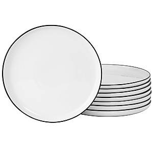 Gibson Home Oslo 8-Piece Porcelain Chip and Scratch Resistant Dinner Plate Set - White w/Black Rim