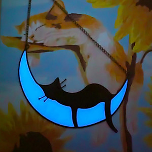 Glow in The Drak Stained Glass Window Hanging for Easter Home Decoration Black Cat Decor Suncatchers for Cat Lover Mom Friend