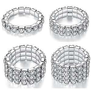 Skyflying Elastic Stretch Crystal Inlaid Unique Engagement Wedding Promise Friendship Cheap Ring (Single Layer)