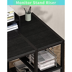 MINOSYS Computer Desk - 47” Gaming Desk, Home Office Desk with Storage, Small Desk with Monitor Stand, Storage Space-Savor, Modern Table, Black.