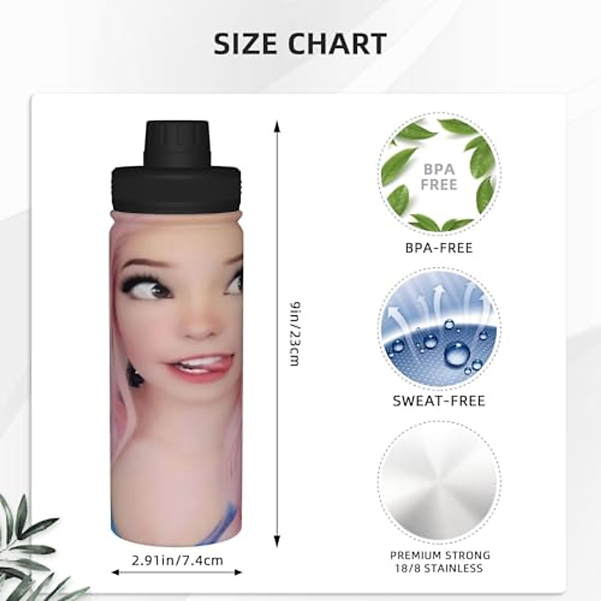 Eevikion Belle Artist Delphine Stainless Steel Insulated Tumbler Sports Water Bottle Hot and Cold Travel Cup 18oz