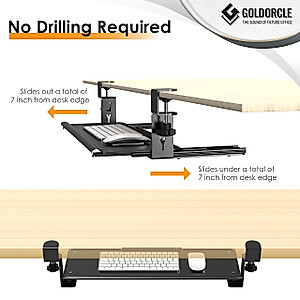 GoldOrcle Metal Keyboard Tray Under Desk C Clamp On Pull Out Slide-Out Keyboard Stand Drawer Platform for Home or Office