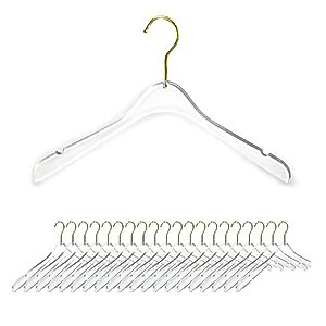 uyoyous Acrylic Clear Hangers 20 Pack Premium Quality Crystal Clear Hangers with Swivel Gold Hook Luxurious Shiny Clothes Hangers Standard Hangers (Clear)