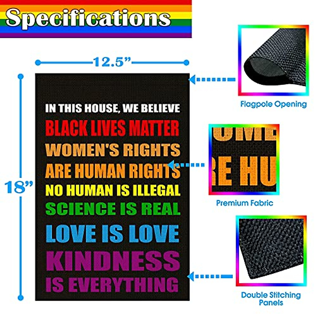 OUXIOAZ Equality Flag BLM Flag for in This House We Believe Yard Sign, Pride Flag Small Science is Real Black Lives Matter Vertical Double Sided 12.5"X18" Burlap Patio Outdoor Decoration