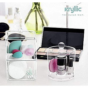 JAROFUREL Kryllic Q tips Organizer - Qtip Holder - Qtip Holder Bathroom - Cotton Swab Holder - 2 Slot Acrylic Bathroom Organizer with Lid - Cotton Ball Holder, Clear, 4x4x5.5 Inch (Pack of 1)