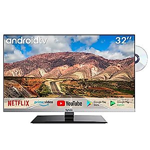 SYLVOX Smart RV TV, 32 inch TV with DVD Player Built-in, 12 Volt TV for RV Camper 1080P FHD, Android Smart Free Download APPs, Support WiFi Bluetooth, 2 HDMI & 2 USB, AC/DC Powered, Frameless Design