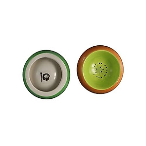 Pokinge 2 Packs Hamster Bowls, Ceramic Small Animals Food Dish Mini Anti-Moving Water Drinker for Rat Gerbil Hedgehog Kiwi Watermelon Pattern Pet Supplies