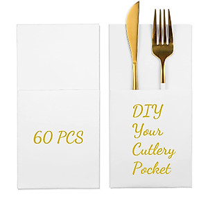 Christmas Paper Cutlery Flatware Pocket Holders, Dinnerware Holders Silverware Bag Knife Fork Tableware Bags for Dinner Wedding Vintage Rustic Party Country Restaurant Table Decoration (60 Pcs)