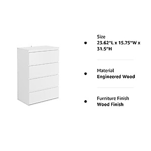 FOTOSOK 4 Drawer Dresser, Modern Storage Chest of Drawers 23.6L x 15.7W x 31.5H in, Nightstand File Cabinet with 4 Drawers for Home Office, White