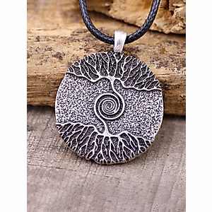 HAQUIL Yggdrasil Necklace, Viking Norse Tree of Life Medallion Pendant, Faux Leather Cord, Norse Jewelry Gift