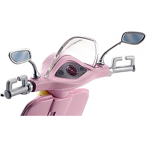 Barbie Toy Scooter with Puppy & Helmet Accessory, Pink & Yellow Moped with Basket, Kickstand & Seat Clip for Doll