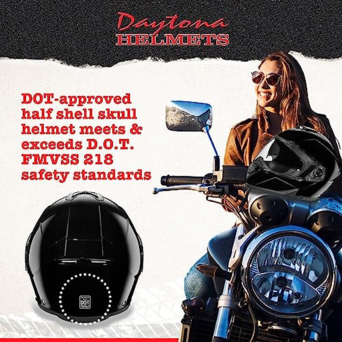 Daytona Glide Helmet - Hi Gloss Black - Lightweight Dirt Bike Helmet with Anti-Scratch Shield - DOT Approved Anti Fog Helmet with Dual Density EPS Liner - Bluetooth Compatible - XL - 4.13 Pounds