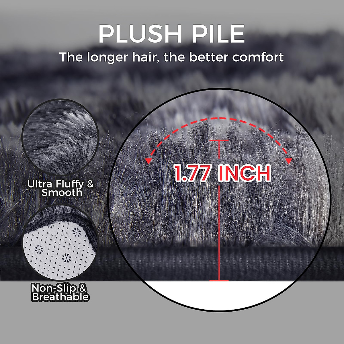 Luxury Shag Area Rug, 5X8 Ft Indoor Ultra Soft Plush Rugs for Living Room, Carpet for Teens Dorm Nursery Home Decor Aesthetic, Upgrade Anti-Skid Durable, Tie Dye Black and Grey