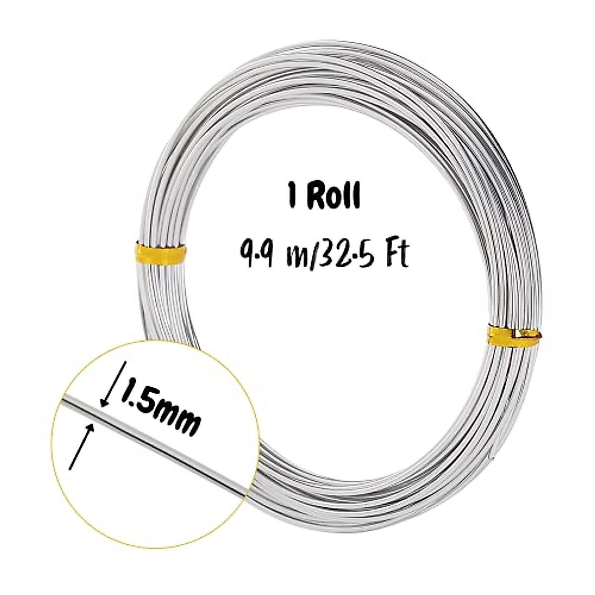 Mr. Pen- Aluminum Wire, 1.5 mm, 32.5 Feet, 1 Roll, Craft Wire, Metal Wire, Armature Wire, Crafting Wire, Bendable Wire, Wire for Crafts, Sculpting Wire, Doll Armature, Flexible Wire, Modeling Wire