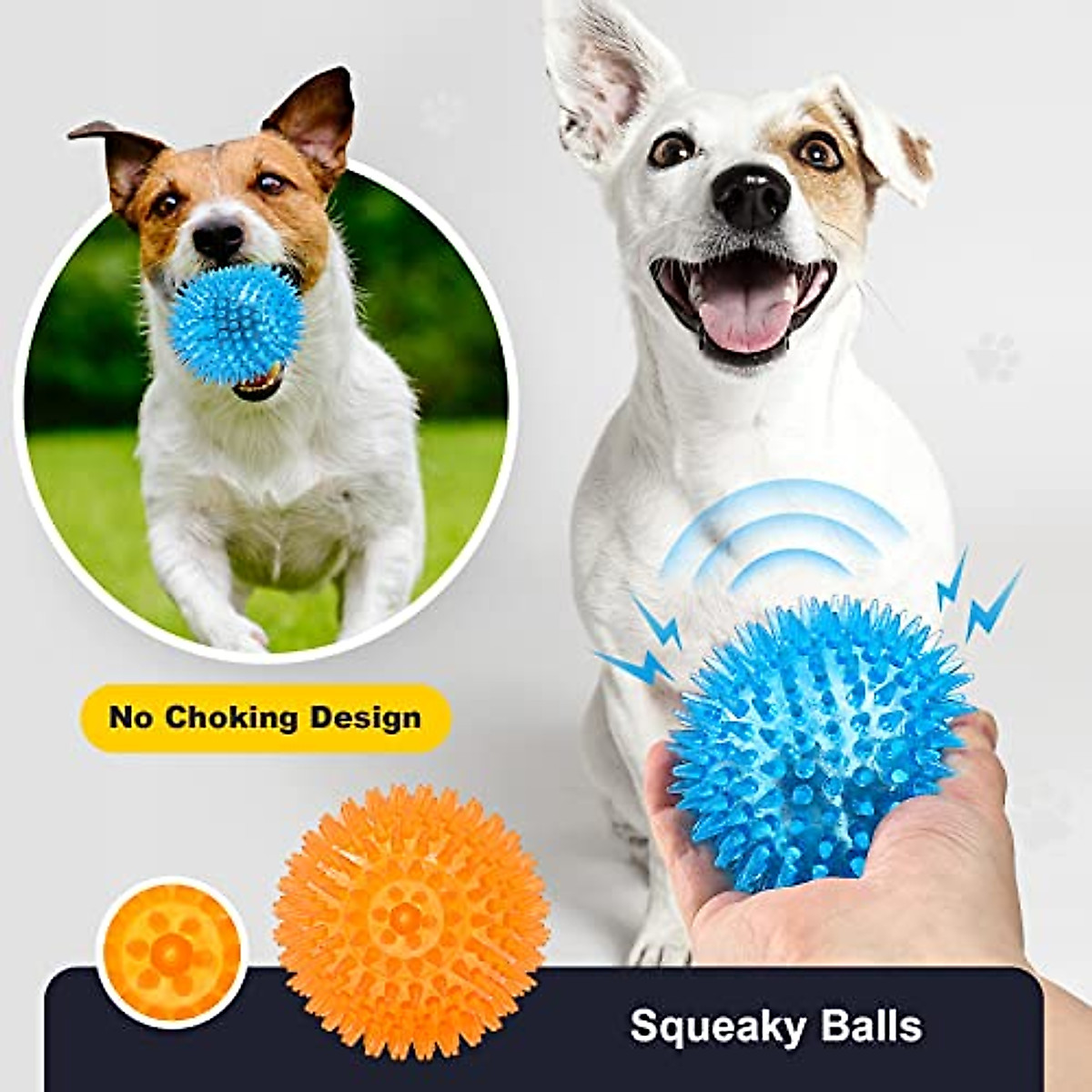 VITEVER 3.5” Squeaky Dog Toy Balls (6 Colors) Puppy Chew Toys for Teething, BPA Free Non-Toxic, Spikey Dog Balls for Medium, Large & Small Dogs, Durable Dog Toys for Aggressive Chewers