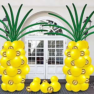 130 Pcs Pineapple Balloons Tropical Garland Kit 5'' 10'' 12'' Yellow Gold Balloons Green Long Latex Balloons Pineapple Fruit Balloons for Summer Luau Hawaii Aloha Birthday Pineapple Party Decorations