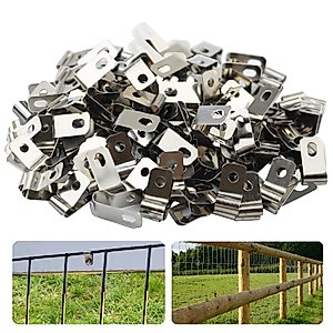 100 Pcs Fence Wire Clamps Agricultural Fencing Mounting Clips, Stainless Steel Cord Clamp for Mount 12-16 Gauge Welded Wire to Wood, Metal or Vinyl Fence