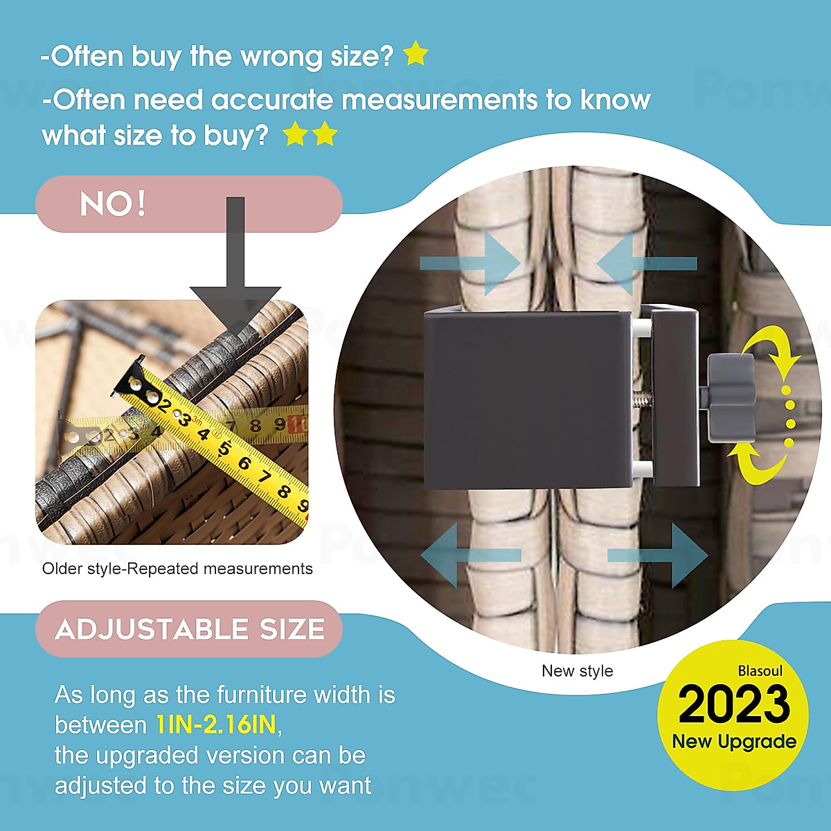 Ponwec Adjustable Outdoor Patio Wicker Furniture Clips,Aluminum Alloy Sectional Clips to Hold in Place,Wicker Sectional Furniture Clip for All Tube Length 1-2.5 inches Patio Sectionals,5 PCS