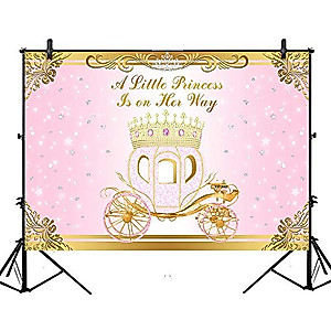 Mocsicka Little Princess Baby Shower Backdrop Pink Princess Carriage Gold Crown Baby Shower Background 7x5ft Silver Little Stars Girls Baby Shower Banner Decorations for Photobooth Props