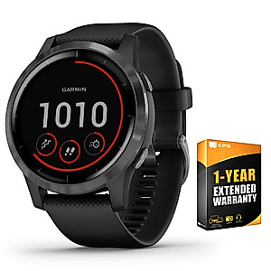 Garmin 010-02174-11 Vivoactive 4 Smartwatch Black/Stainless Bundle with 1 YR CPS Enhanced Protection Pack