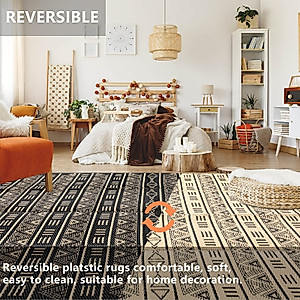 Reversible Outdoor Rugs for Patio Decor 5x8ft Waterproof Portable Outdoor Carpet Mat Large Plastic Straw Rug Geometric Bohemian Area Rug for Patio Clearance RV Camping Picnic Beach Backyard