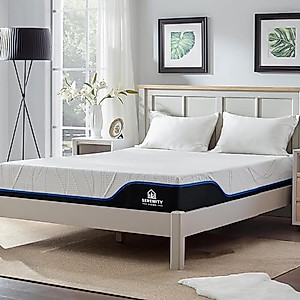 SERENITY HOME 12" King Memory Foam Mattress, Breathable Bed Mattress, Cooling-Gel Memory Foam Mattress in a Box, Support & Pressure Relief Mattress, Fiberglass Free, Made in USA | King,White/Blue