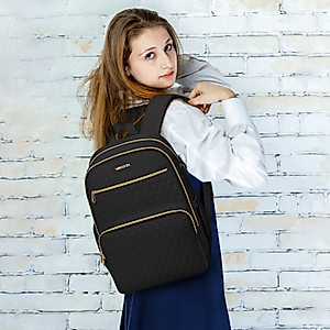 VSNOON Laptop Backpack Women, 15.6 Inch College School Bookbag, Water Resistant Travel Work Backpack with USB Charging Port, Large Capacity Teacher Nurse Bags Casual Daypacks for School College, Black