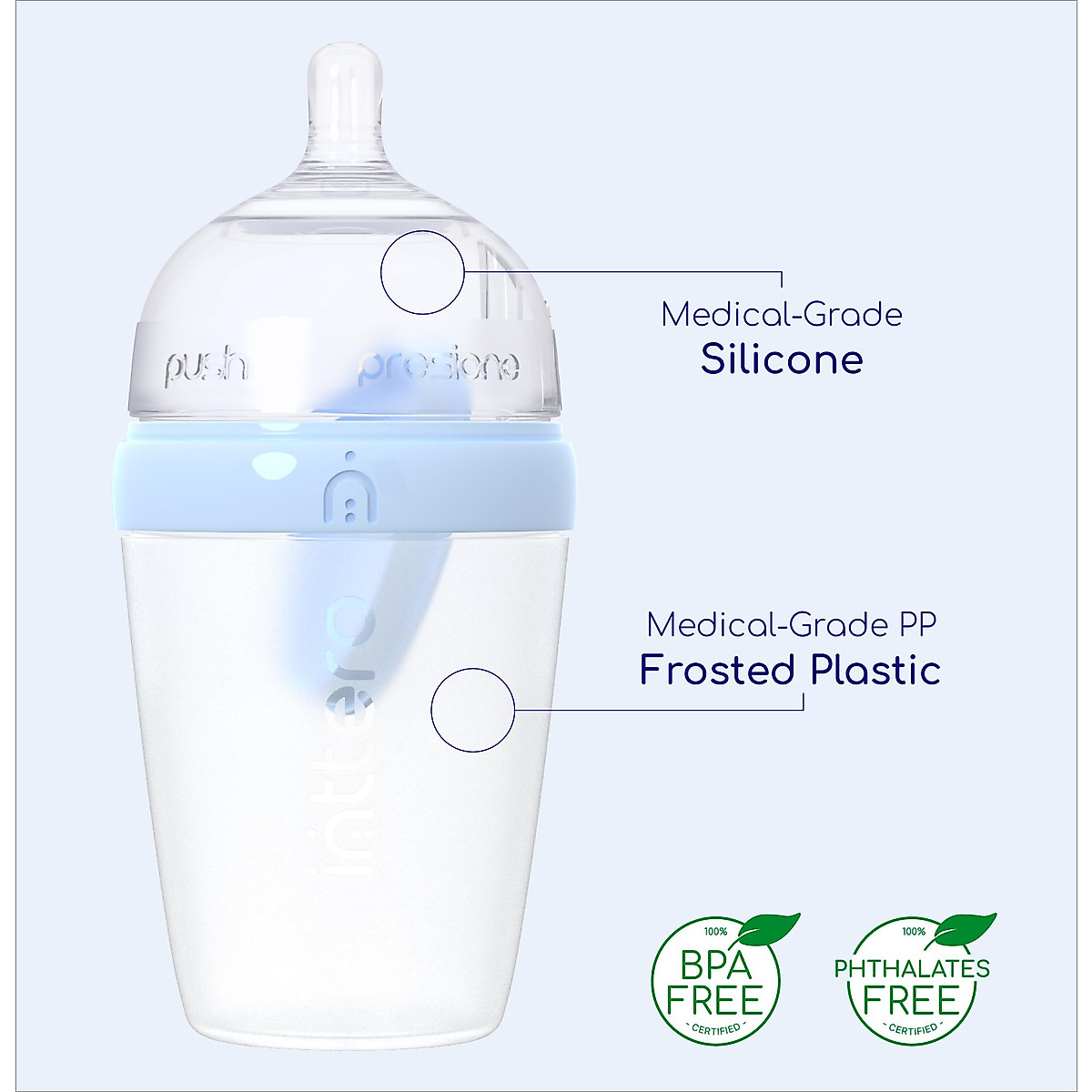 INTTERO 9oz Blue Formula Dispenser Anti-Colic Baby Bottles - 2 Pack/Medium Flow (Cute Blue) — Everyday Baby Essential — Formula Bottle — Biberones para Formula — PopYummy Mixie — Easy Baby Brezz