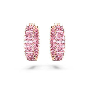 Swarovski Matrix Hoop Earrings with Pink Baguette-Cut Crystals on Rose Gold-Tone Finished Settings, Part of the Swarovski Matrix Collection
