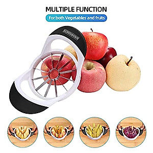 SCHVUBENR 4.2 Inch Large Apple Slicer with 12 Blades - Professional Apple Cutter - Stainless Steel Apple Corer - Sharp Apple Slicer and Corer - Apple Corer Tool - Dishwasher Safe(Black)