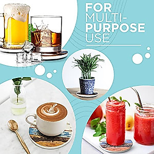Elegant Coasters for Drinks| Absorbent Ceramic Coaster for Coffee Table| Classic Gift for Housewarming| Set of 6 Coasters with Holder| Decor for Kitchen Room, Living Room, Patio Table, Bar, etc.