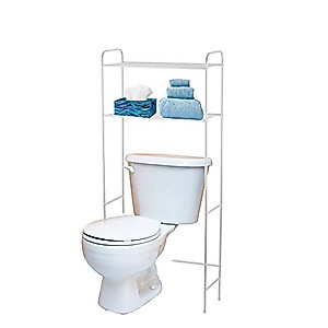 Home Basics 2 Tier Over The Toilet Bathroom Space Saver, Metal Bathroom Shelf Storage Unit, Anti-rust, White