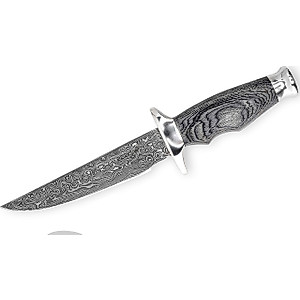 Perkin Damascus Steel Hunting Knife with Leather Sheath