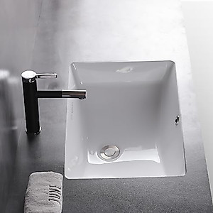 Lifezcime 18 x13 inch Undermount Rectangle Bathroom Sink U-shape Base with Overflow Pure White Porcelain Ceramic Lavatory Vanity Bathroom Vessel Sink Drop In Bathroom White Sink Wash Basin