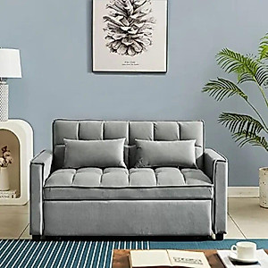 Generic Velvet 3-in-1 Convertible Sleeper Loveseat, 55.2*32.3*35.04in, Grey