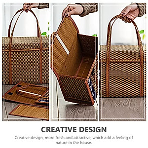 Operitacx Picnic Basket with Double Folding Handles Creative Picnic Food Hand Basket Folding Woven Fruit Basket Picnic Food Storage Basket for Outdoor Picnic 14.6x7.9x9.8inch