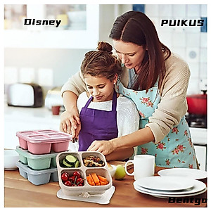 TurtingAs Snack Containers, 4 Pack Reusable Bento Snack Box, 4 Compartments Meal Prep Lunch Containers for Kids Adults, Divided Food Storage Containers for School Work Travel