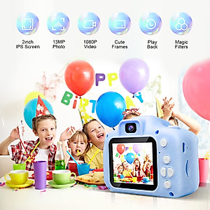One'sMore Upgrade Selfie Kids Camera for Boys, Christmas Birthday Gifts for 3-6 Year Old Boys, Kids Digital Camera with Video Function, Dual Lens Camera for Kids, Toys Gifts for Boys Age 3-6 (Blue)