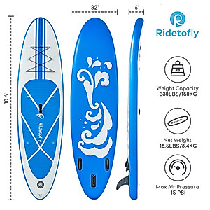 Ridetofly SU01 Stand Up Paddle Board 10.6'x32 x6, Inflatable SUP with 12pcs Accessories, Adjustable Paddles, Detachable Seat, Backpack Pump Fins Included, Paddle Boards for Adults Youth, Up to 330lbs
