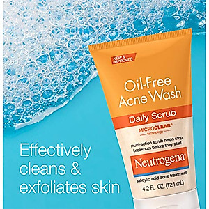 Neutrogena Oil-Free Acne Face Scrub, 2% Salicylic Acid Acne Treatment Medicine, Daily Face Wash to help Prevent Breakouts, Oil Free Exfoliating Facial Cleanser for Acne-Prone Skin, 4.2 fl. oz