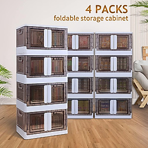 Closet Organizers and Storage 8.5 Gal, Storage Bins with Lids 4 Pack, Stackable Collapsible Storage Bins, Storage Cabinet with Wheels, Plastic Foldable Folding Box for Home, Dorm Room Essentials